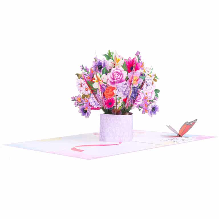 Mixed Flowers Pot Pop Up Card - 3D Cards for Birthday, Mothers Day